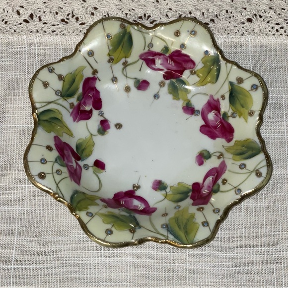Art | Vintage Nippon Nappy Dish Purple Floral Gold Bowl Moriage Beads ...